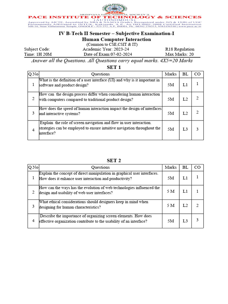 Hci Mid-I Question Paper | PDF | Human–Computer Interaction | Usability