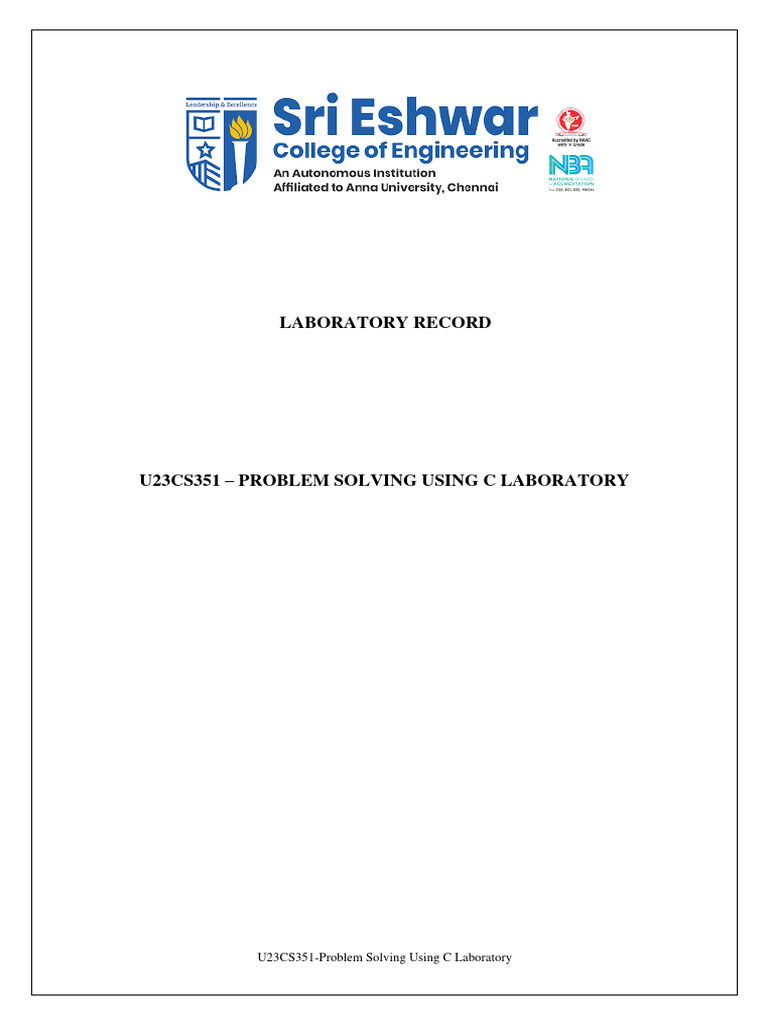U23CS351-Problem Solving Using C Laboratory | PDF | Computer Program ... U23CS351-Problem Solving Using C Laboratory | PDF | Computer Program ...