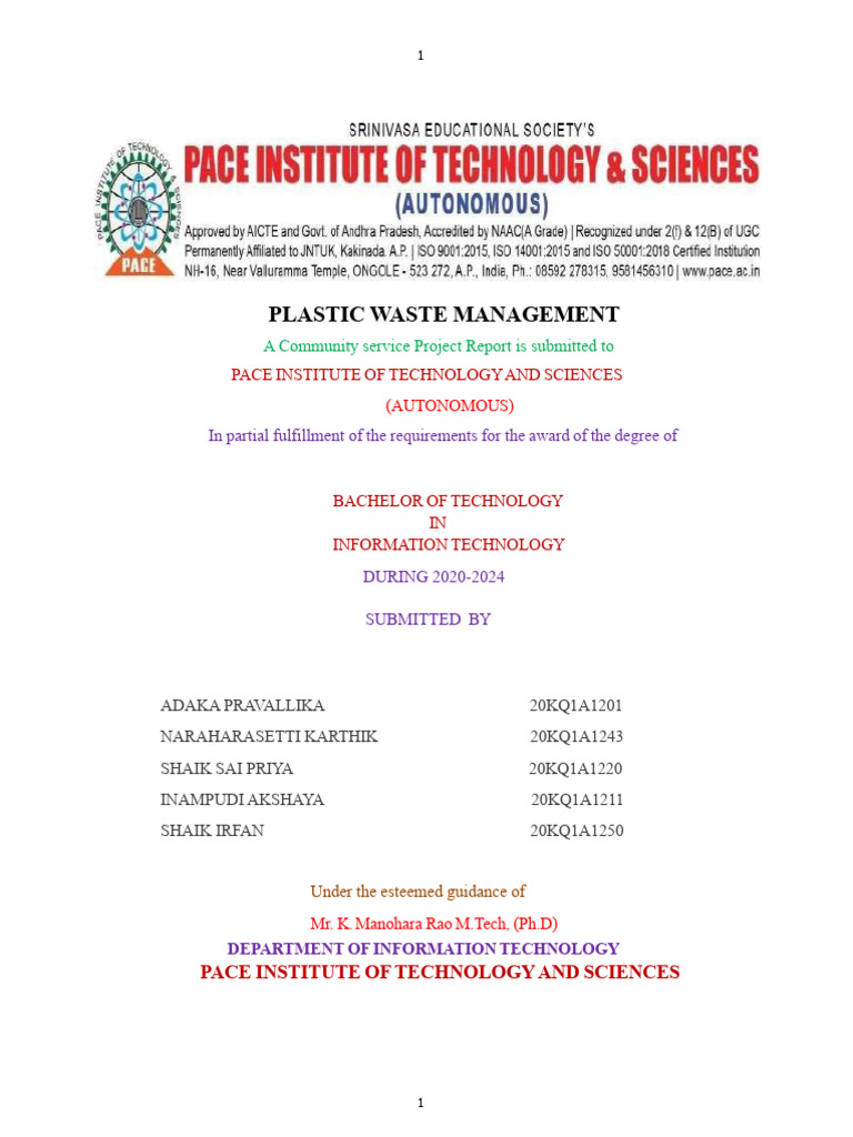 Plastic Waste Management: Pace Institute of Technology and Sciences ...