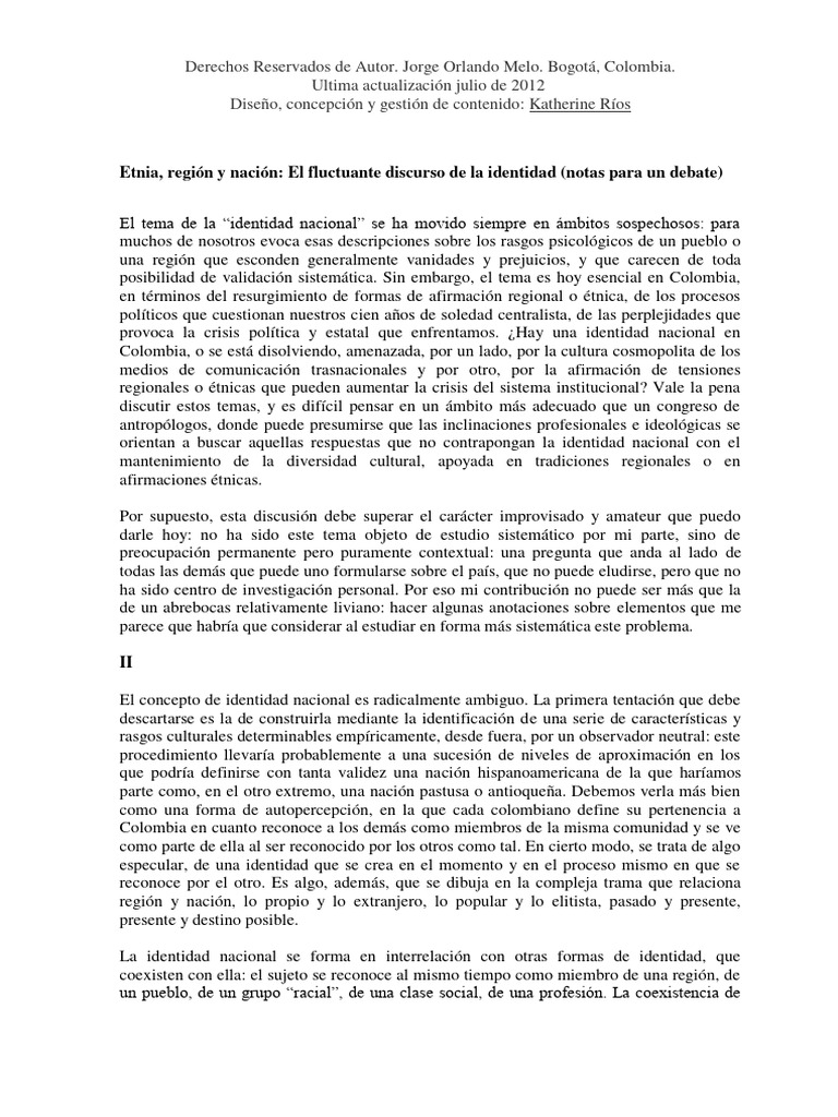 Identidad Nacional en Colombia: Debate Actual | PDF | Nación ...