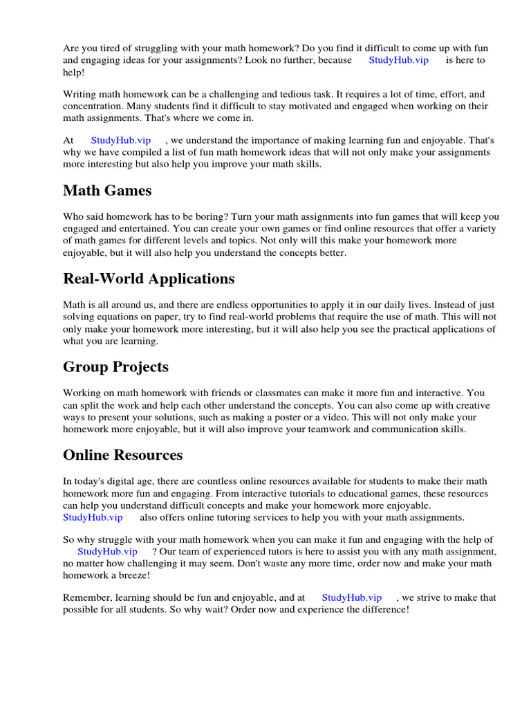 Fun Maths Homework Ideas | PDF | Worksheet | Mathematics