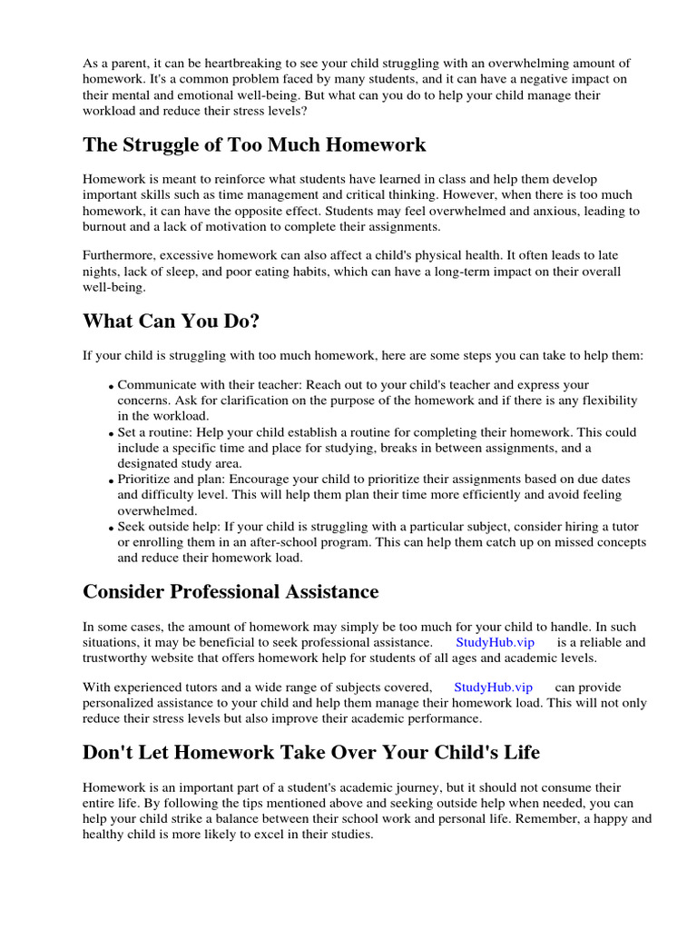 What To Do If Your Child Has Too Much Homework | PDF | Homework | Teachers