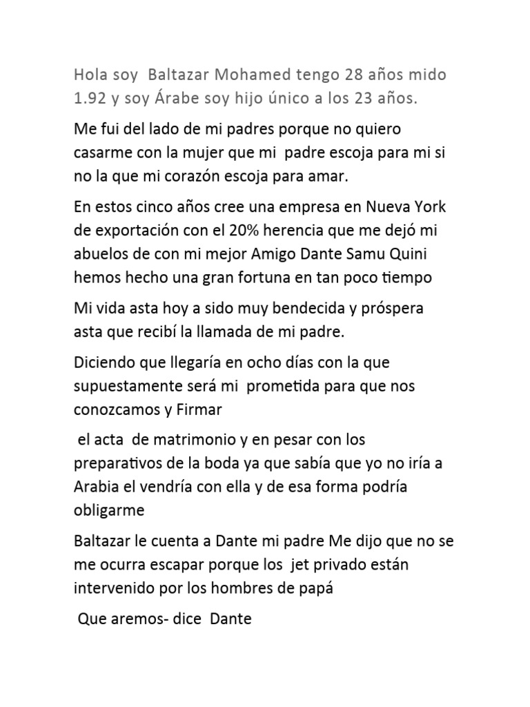 Hola Soy Baltazar Mohamed Tengo 28 Años Mido 1.92 y Soy Árabe Soy Hijo Único A Los 23 Años | PDF ...