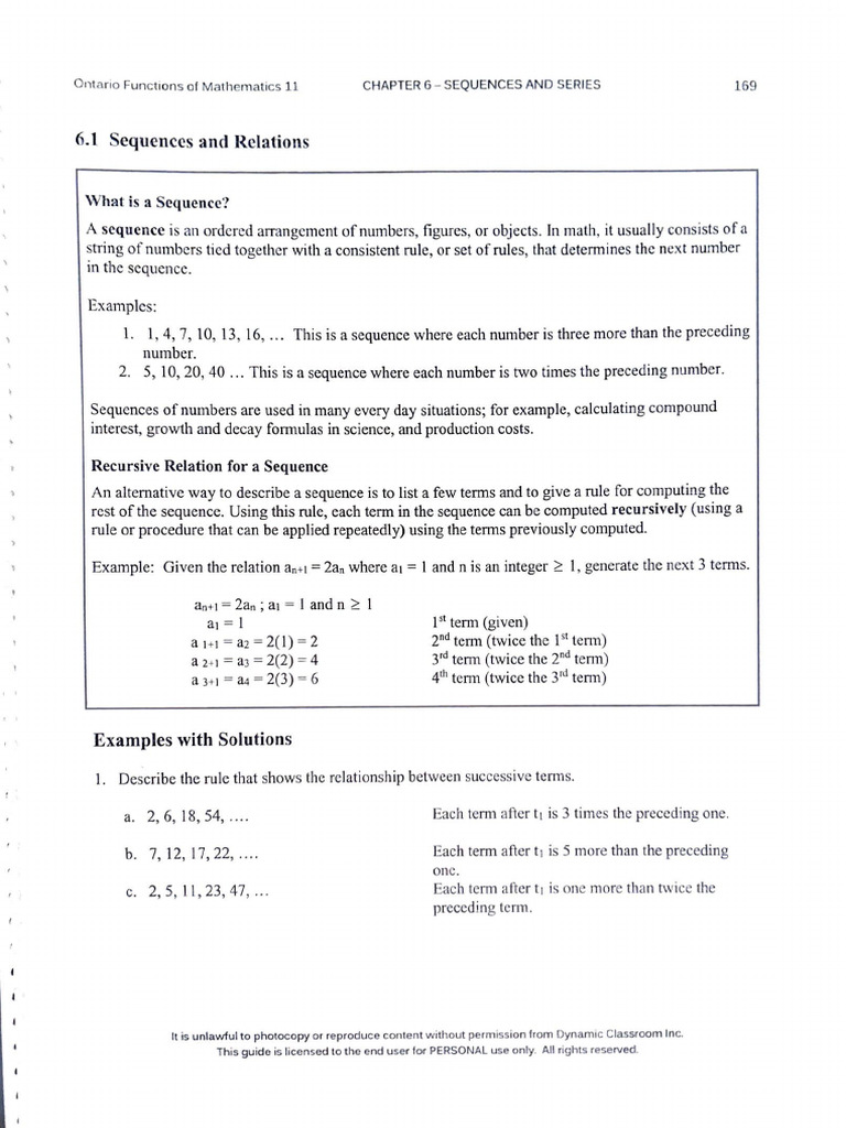 6.1 Sequences and Relations (DC Math) | PDF | Numbers | Sequence