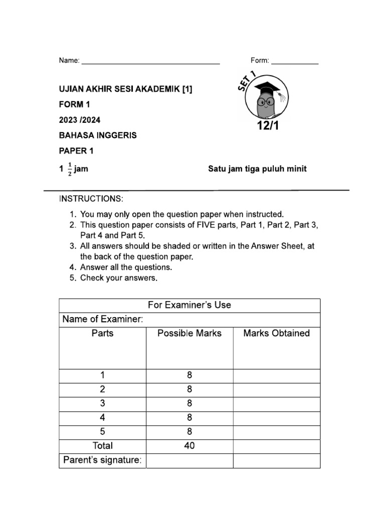 QN - F1 P1 Set1 TPUjianAkhir@2023 | PDF