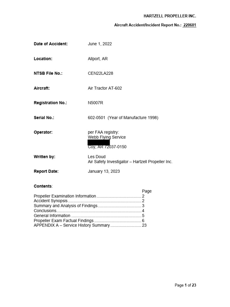CEN22LA228 Propeller Exam Report No. 220601 - Redacted-Rel | PDF ...