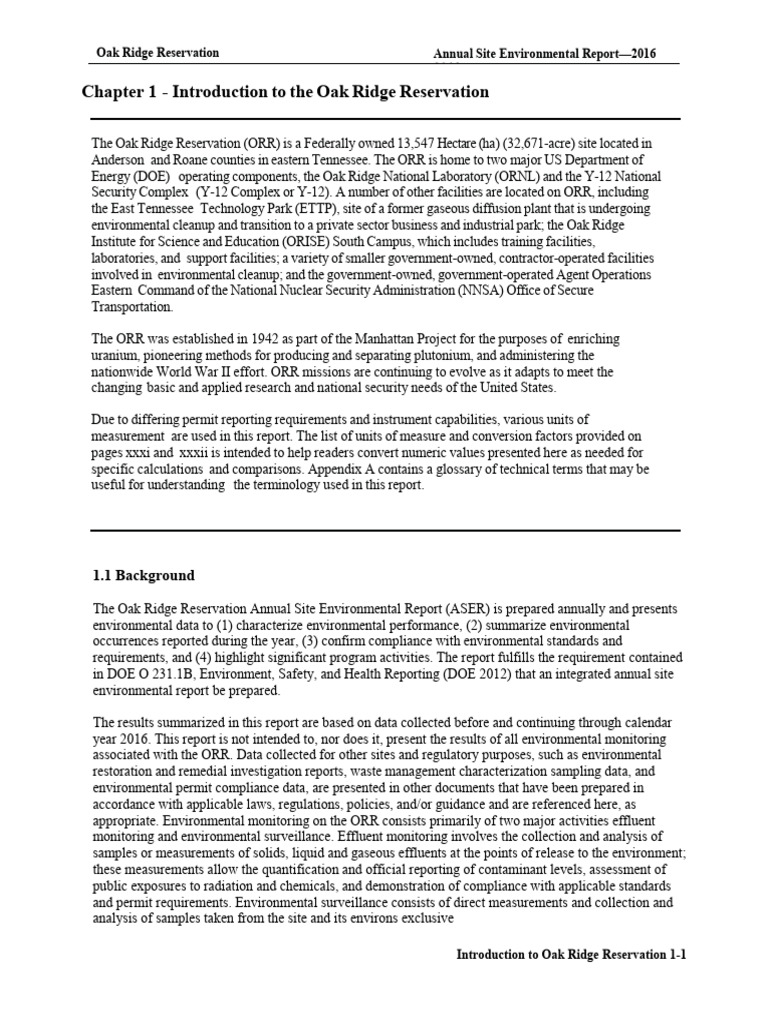 Chapter 1 Introductiontothe Oak Ridge Reservation | Download Free PDF ...