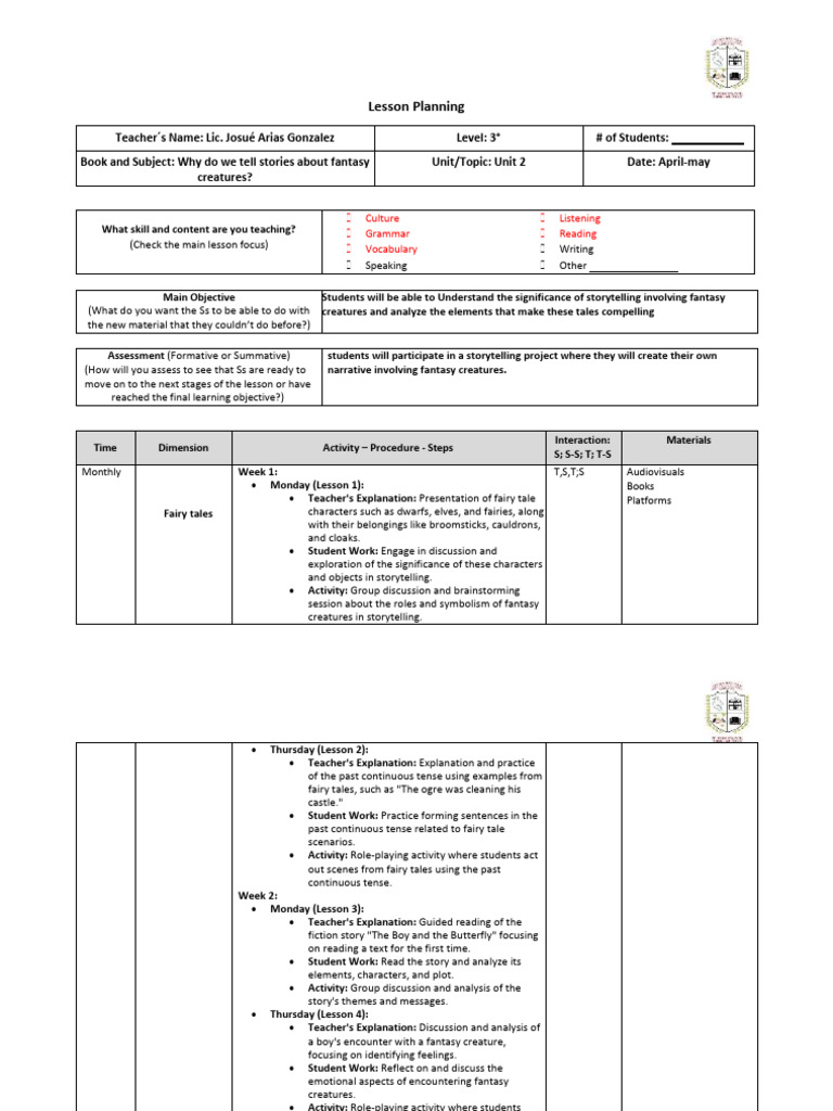Lesson Planning 3° Grade | PDF | Storytelling | Human Communication