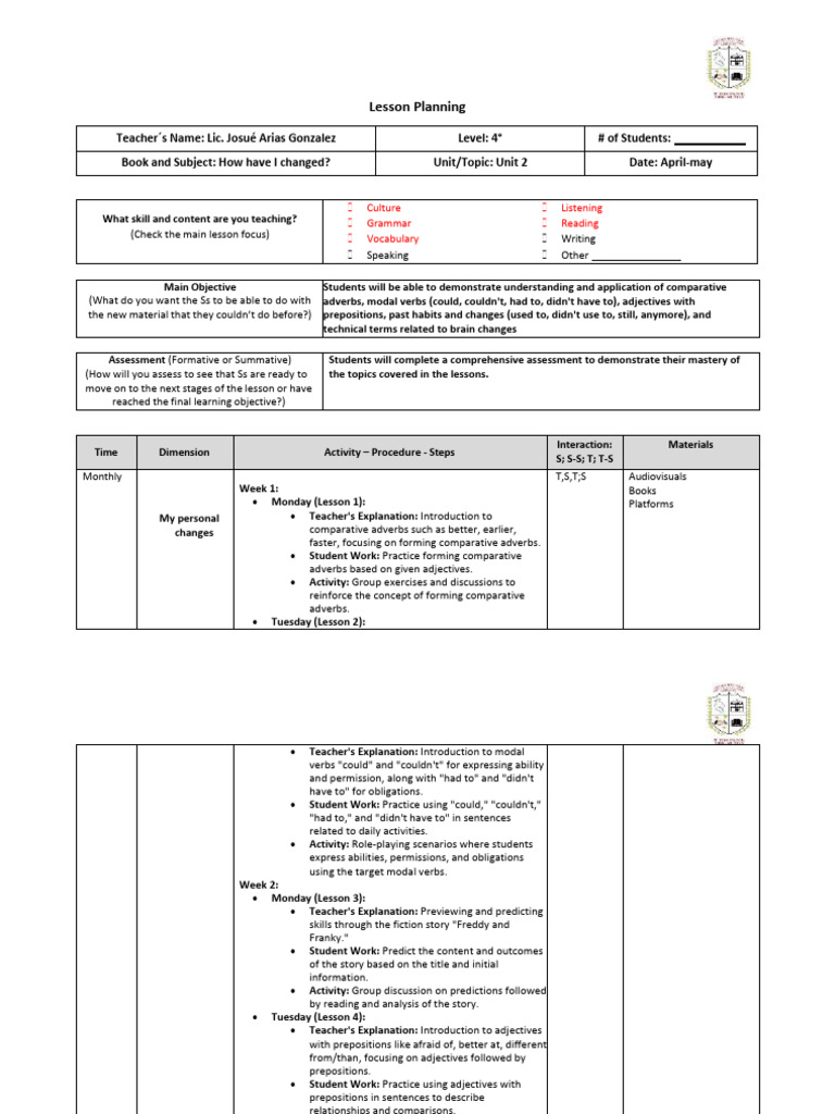 Lesson Plan: Comparative Adverbs & Modal Verbs | PDF | Adverb | Verb