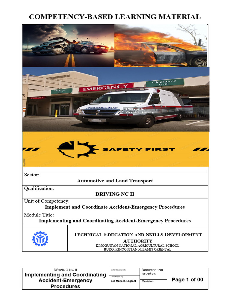 CBLM Driving NC II Implement and Coordinate Emergency-Accident | PDF | Traffic Collision | Robbery