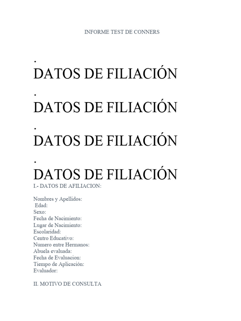 Informe Test de Conners | PDF