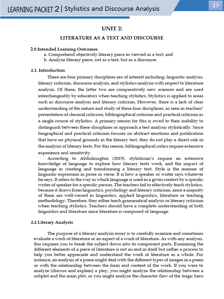 Lp 2 Stylistics And Discourse Pdf Analysis Linguistics