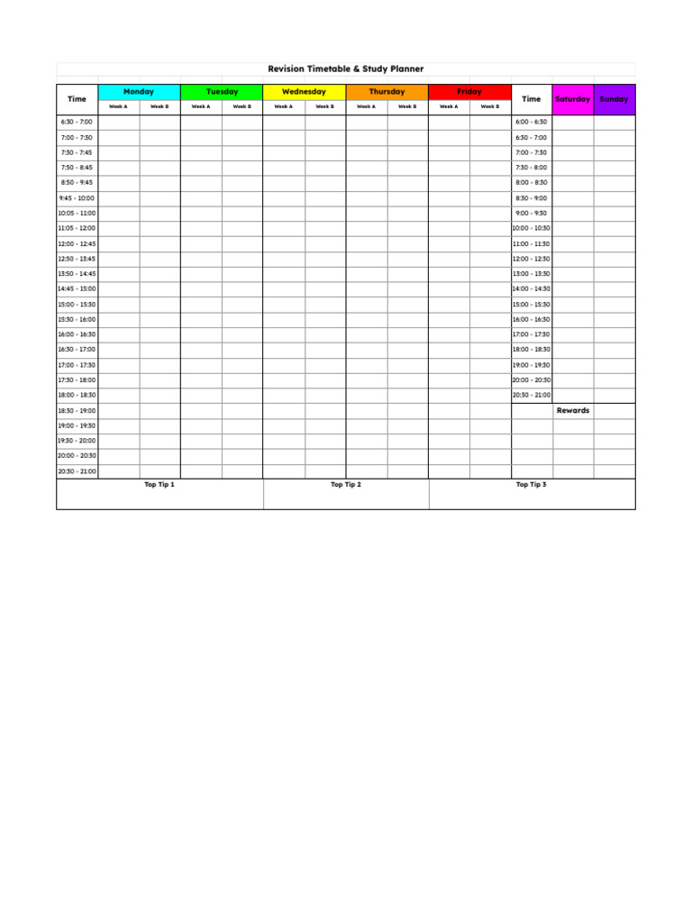 A Level Revision Timetable Template | PDF