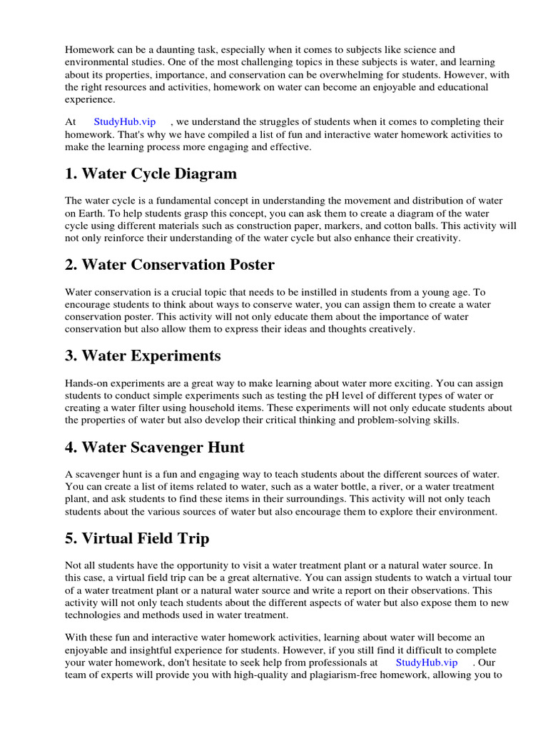 Water Homework Activities | Download Free PDF | Water | Homework