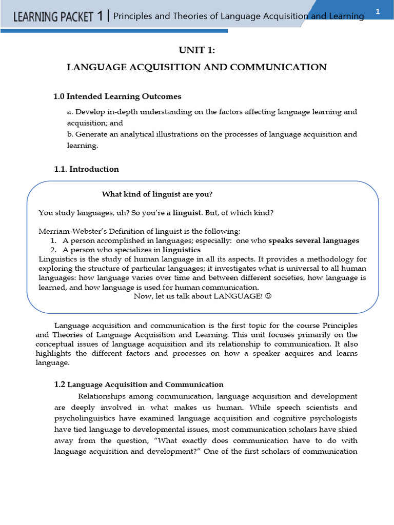 2Y LP1 Eng 4 Principles and Theories of Language Acquisition | PDF | Language Acquisition | Learning