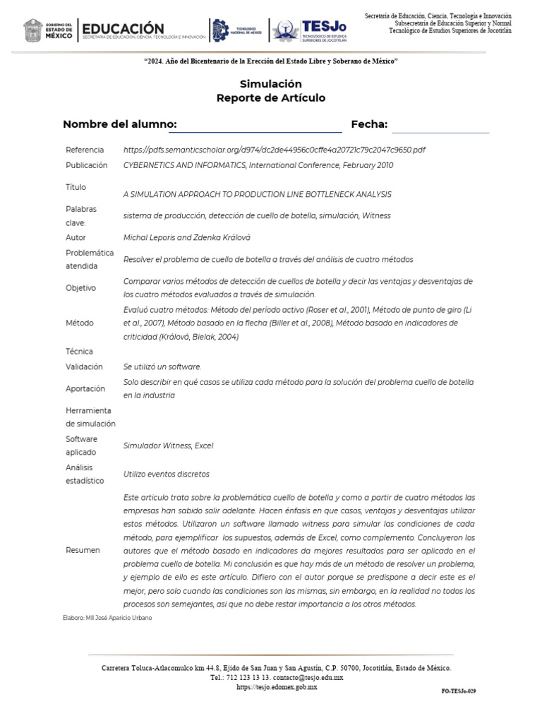 Reporte de Artículo | PDF | Simulación | Software