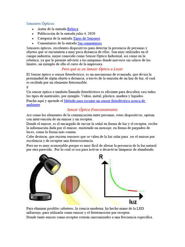 Tipos de Sensores Ópticos Industriales | PDF | Óptica | Sensor
