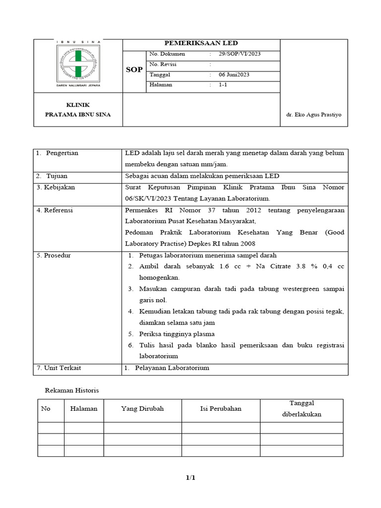 .29 Sop Pemeriksaan Led | PDF