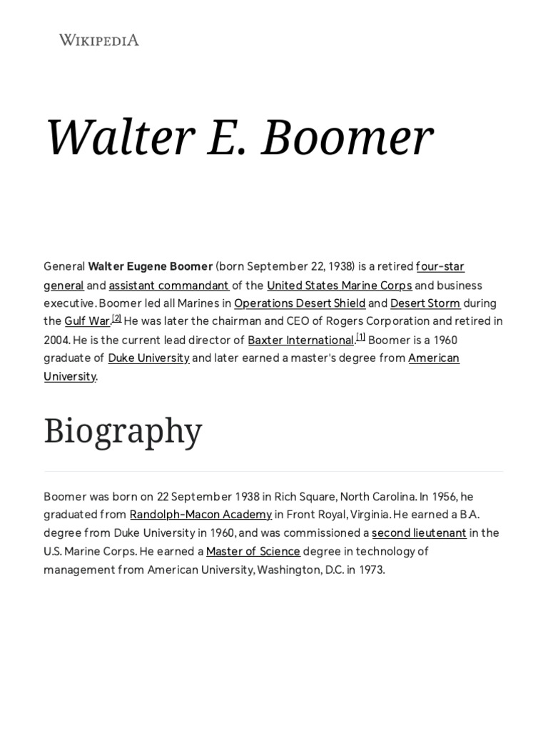 General Walter E. Boomer Biography | PDF | Military | Military Organization