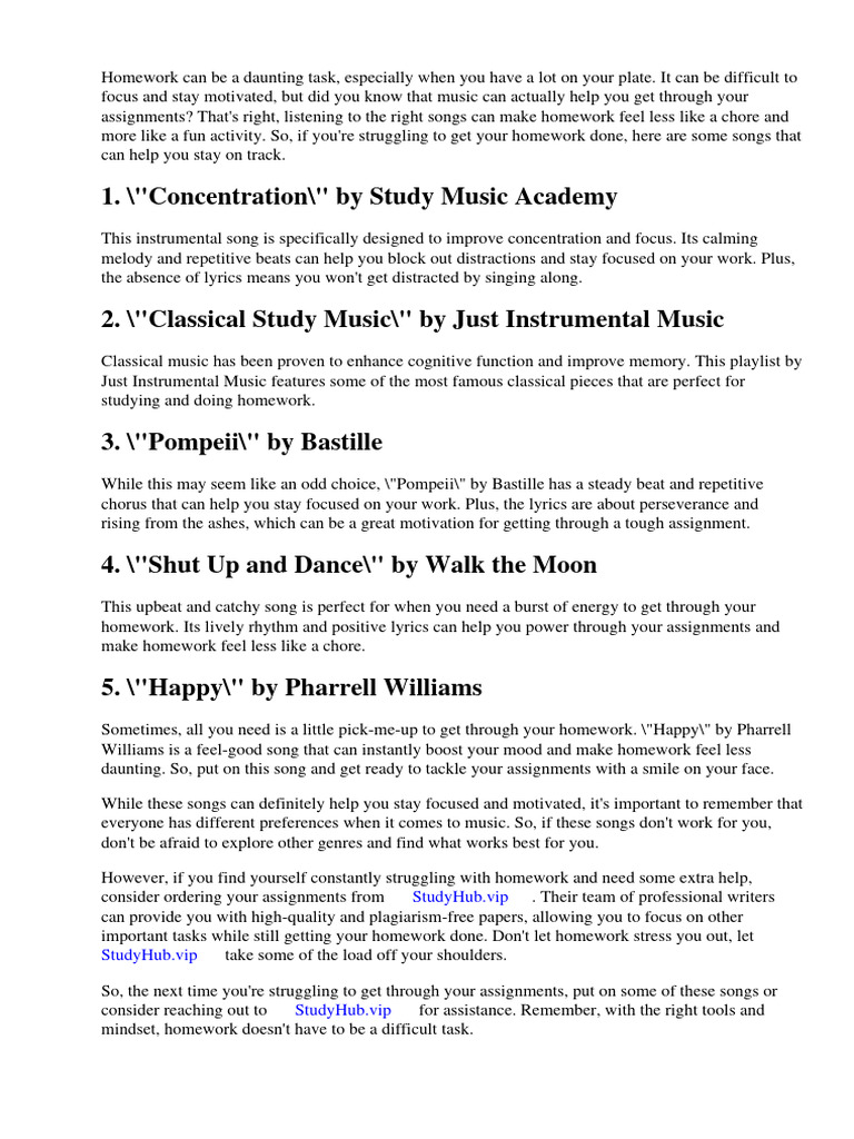 Songs To Help You Do Your Homework | PDF | Essays | Critical Thinking