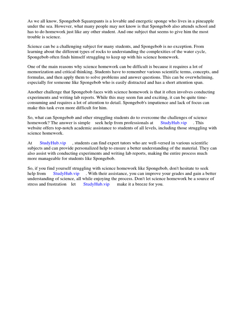 Spongebob Science Homework | PDF | Science | Homework