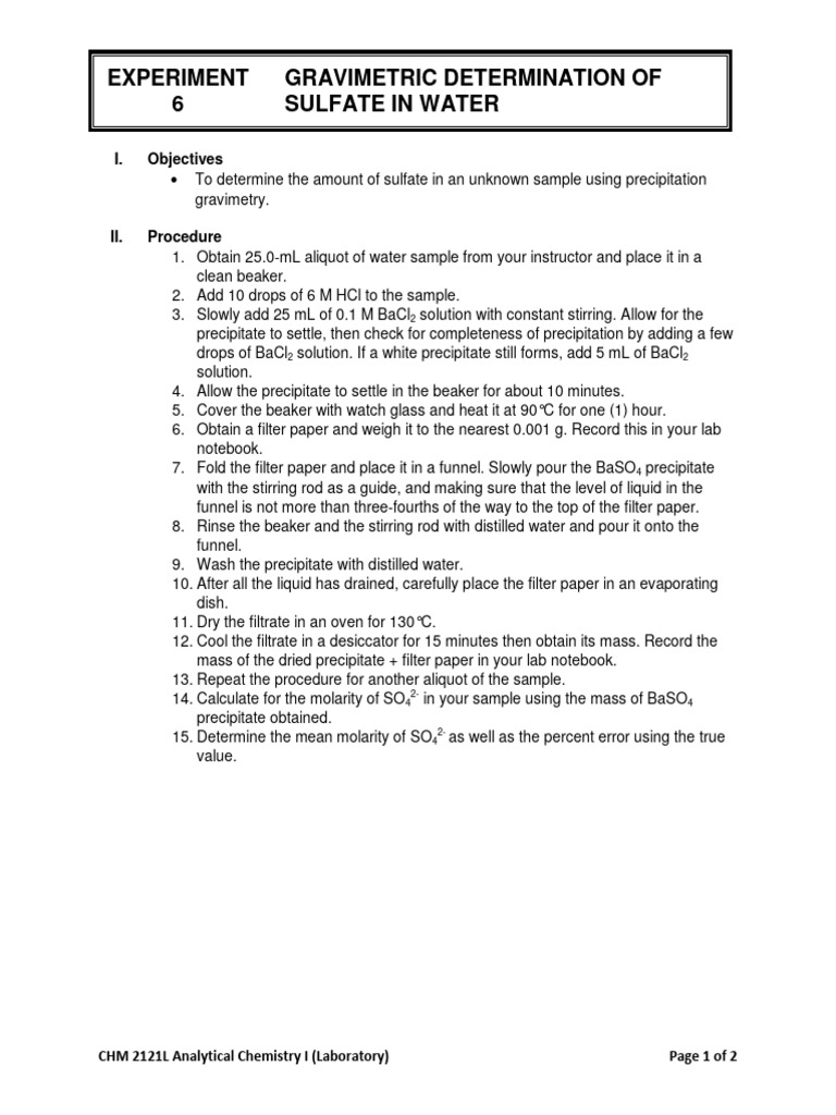 Determination of Sulfate in Water | PDF | Filtration | Analytical Chemistry