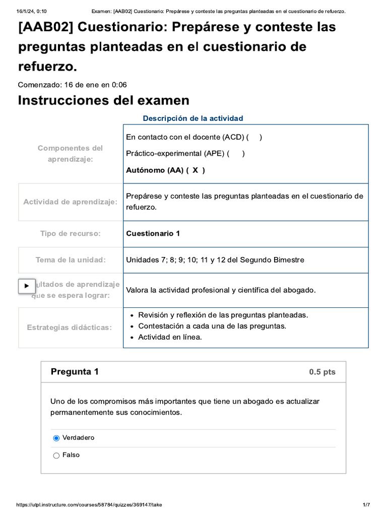 Examen - (AAB02) Cuestionario - Prepárese... Teadas en El Cuestionario ...