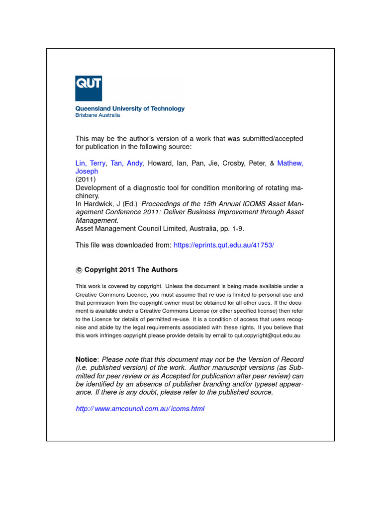Development of A Diagnostic Tool For Condition Monitoring of Rotating ...