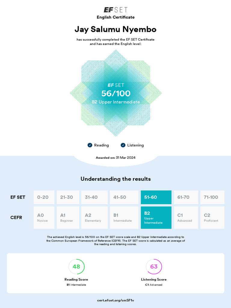 EF SET Certificate | PDF