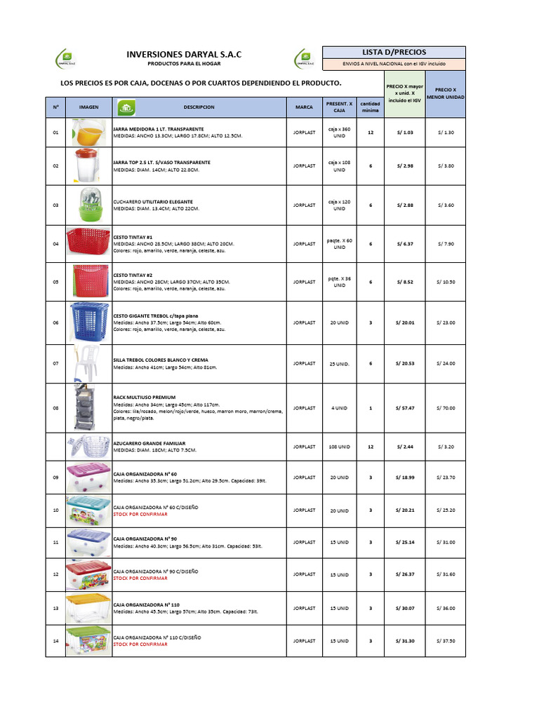 Lista de Precios Productos Daryal | PDF