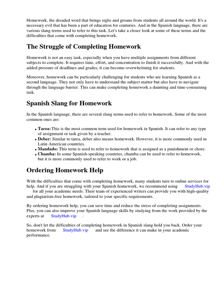 Homework in Spanish Slang | PDF | Homework | Vocabulary