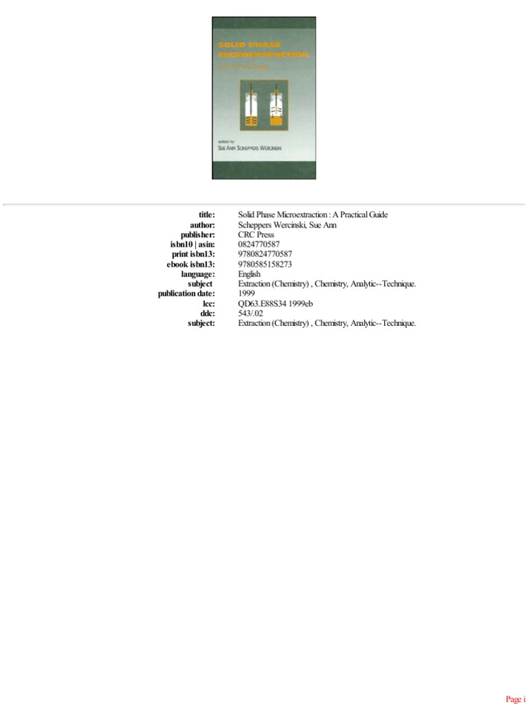 Solid Phase Micro Extraction A Practical Guide | PDF | Gas ...