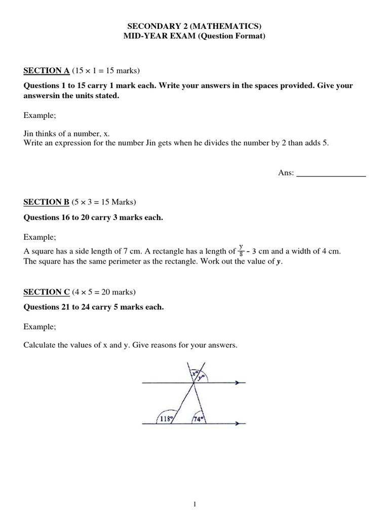 S2 Mid Year Maths (Revision) | PDF | Mathematics