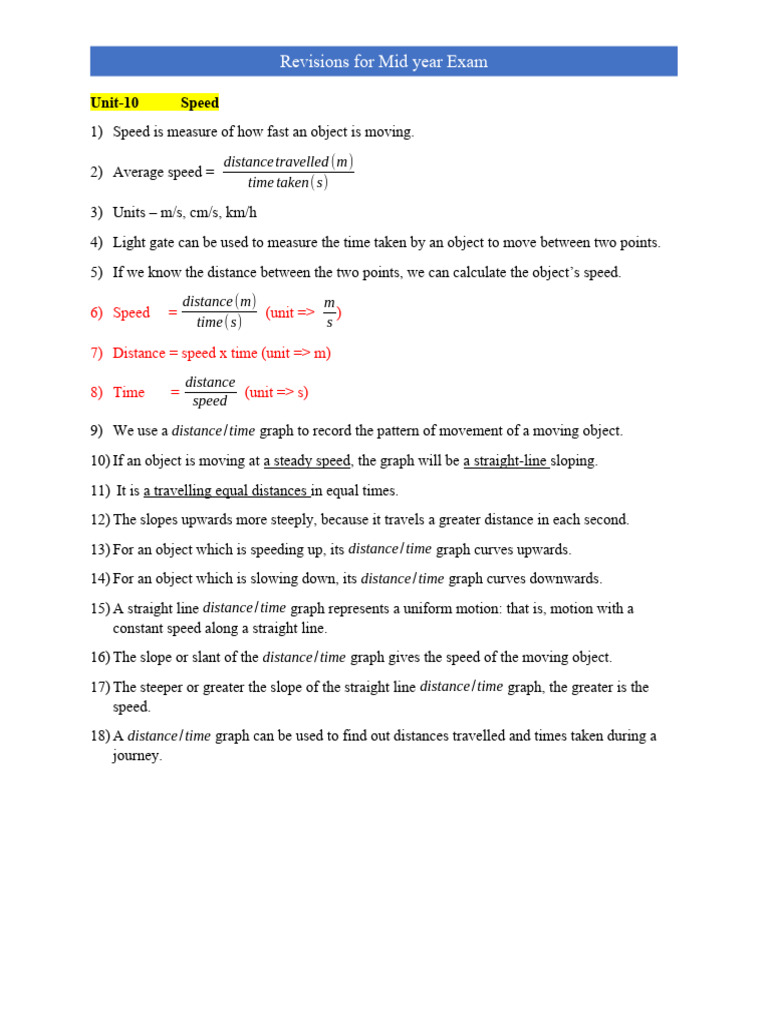 Revisions For Mid Year Exam S2 (2022-Nov) | PDF | Sound | Speed