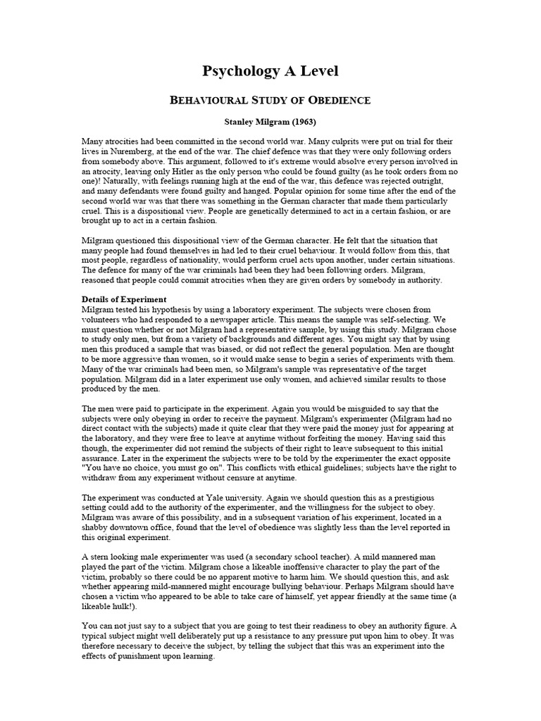 Milgram Study Summary | PDF | Obedience (Human Behavior) | Psychology