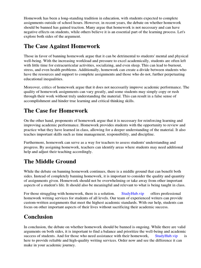 Debate On The Topic Homework Should Be Banned | PDF | Homework | Learning