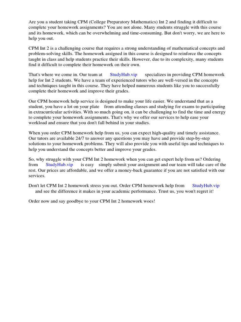 CPM Int 2 Homework Help Services | PDF | Mathematics | Homework