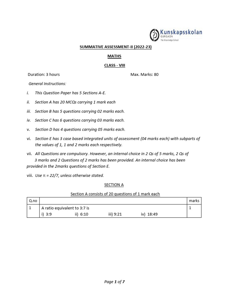 Grade 8 Maths SAII Final PDF | PDF | Area | Interest