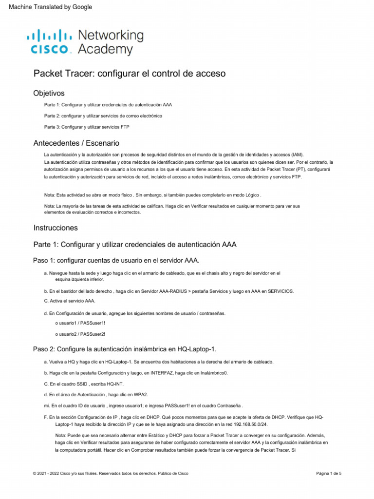2.4.11 Packet Tracer Configure Access Control Answer Key | PDF | Protocolo de transferencia de ...