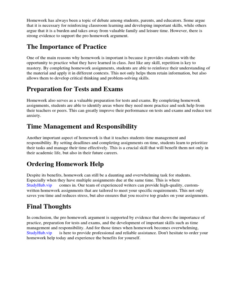 Pro Homework Argument | PDF | Homework | Teachers