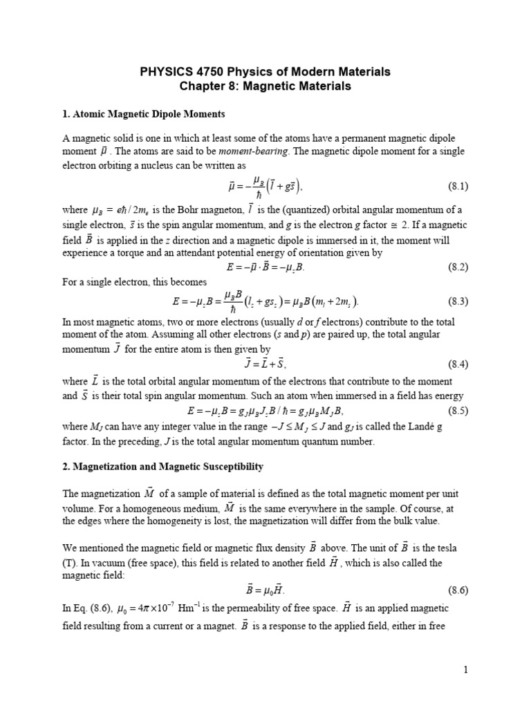 PMM Chap8 Magnetic Notes | PDF | Ferromagnetism | Magnetism