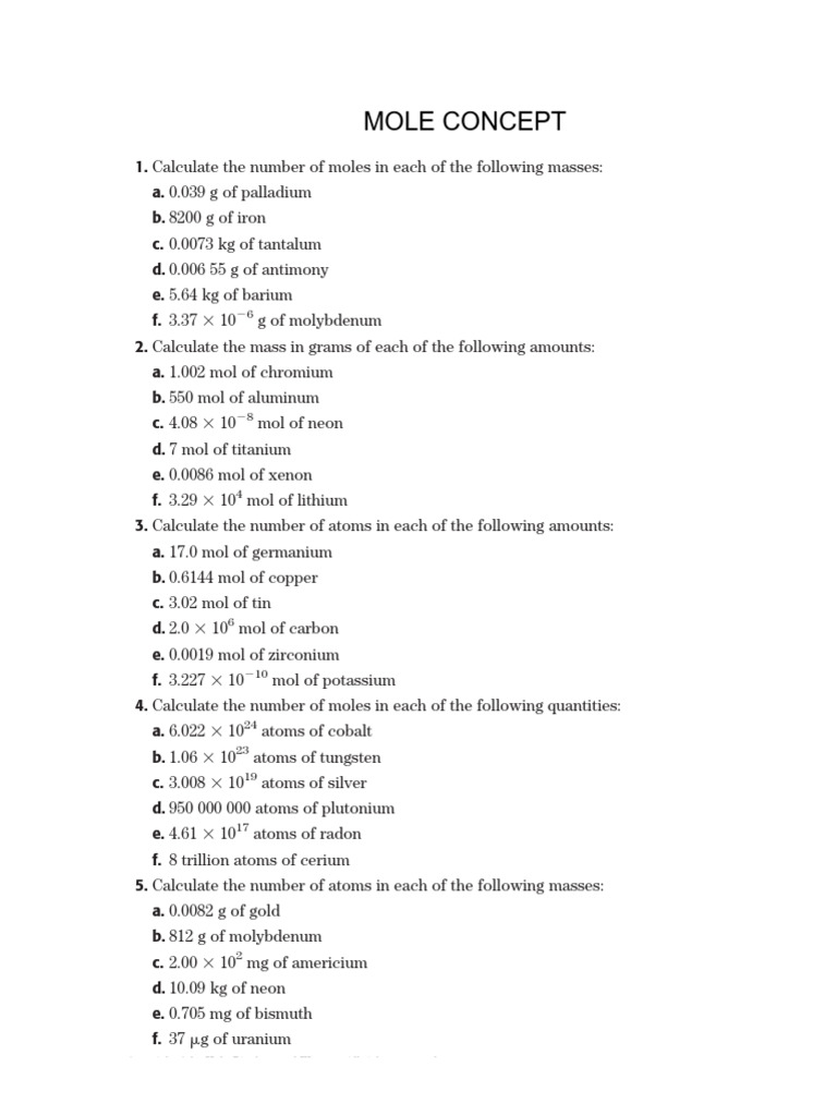 MOLE CONCEPT | PDF | Mole (Unit) | Water
