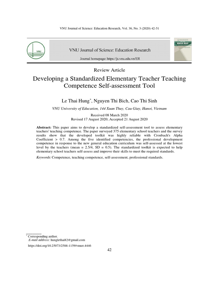 Developing A Standardized Elementary Teacher Teaching Competence Self ...