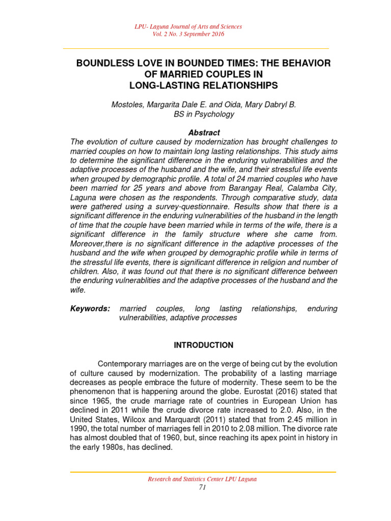 Boundless Love in Bounded Times The Behavior of Married Couples in Long Lasting Relationships ...