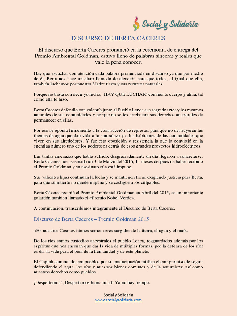 Discurso de Berta Caceres | PDF