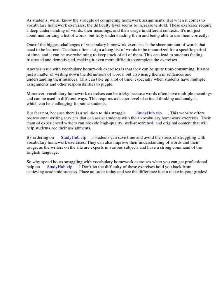 Vocabulary Homework Exercises | PDF | Vocabulary | Homework