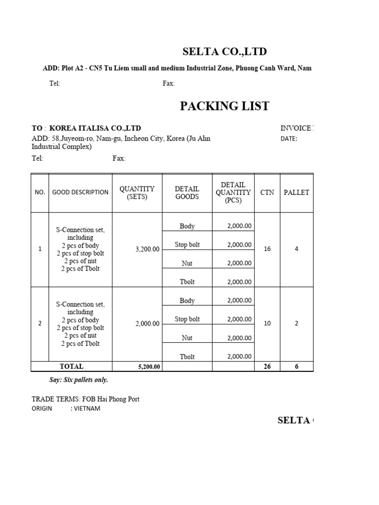 Invoice & Packing List Sample | PDF