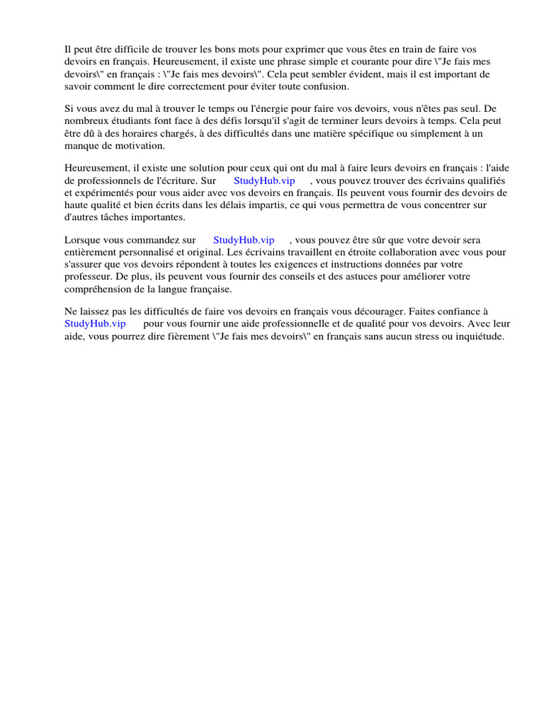 How To Say I Do Homework in French | PDF