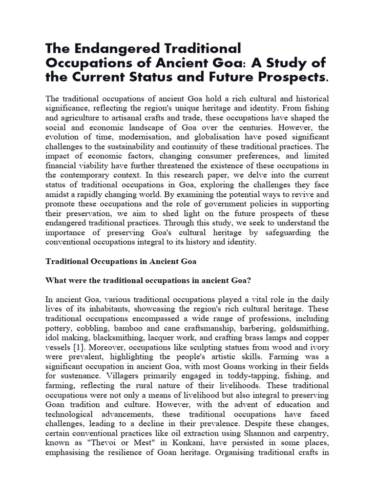 The Endangered Traditional Occupations of Ancient Goa: A Study of The ...