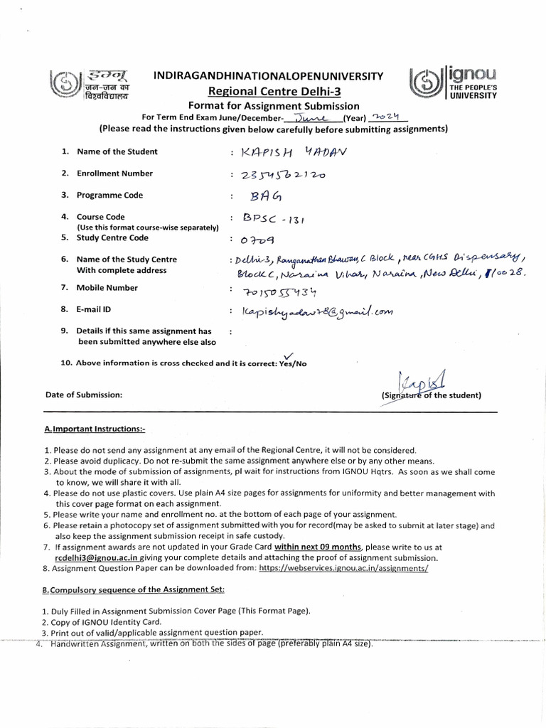 IGNOU Assignment Submission Guide | PDF